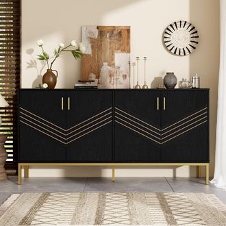 Generic Modernes Sideboard mit 4 T&uuml;ren Buffet MDF-Korpus mit Metallbeinen Beistellschrank h&ouml;henverstellbare Regale Kabinett f&uuml;r Wohnzimmer Schlafzimmer Esszim