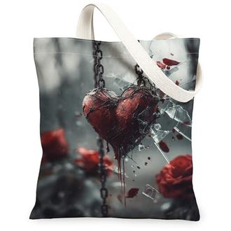 Generic Sacs fourre-tout en toile motif floral, r&eacute;utilisables, vintage, l&eacute;gers et lavables, pour voyage, shopping, Rouge, 13x15 Inch