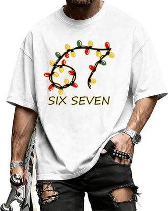 Generic 67 Chemise de No&euml;l - Col rond surdimensionn&eacute; - T-shirt de No&euml;l &agrave; manches courtes pour homme - Hauts d&eacute;t&eacute; tendance - Pour un usage quotidien, blanc, XX