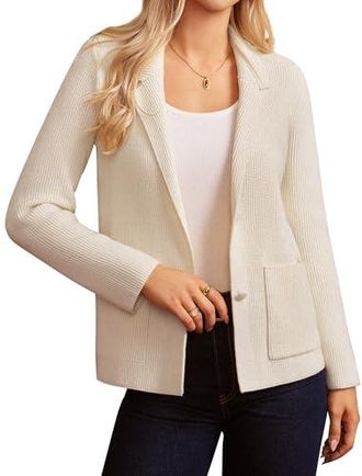 Grace Karin Blazer tricot&eacute; &agrave; manches longues pour femme avec revers crant&eacute; &agrave; deux boutons pour le travail d&eacute;contract&eacute;, abricot, XL