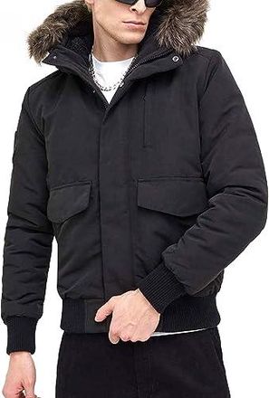 Superdry EVEREST HOODED PUFFER BOMBER, Vestes Homme, Jet Black