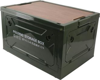 Generic Haofy Zusammenklappbare Camping-Aufbewahrungsbox, 50 L Fassungsverm&ouml;gen, mit Holzdeckel und R&auml;dern, Zusammenklappbarer Aufbewahrungsbeh&auml;lter f&uuml;r Auto-