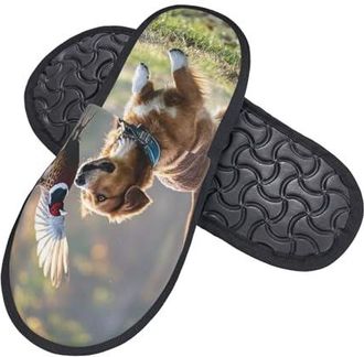 Generic Pantoufles Unisexes Chien Attrapant Un Faisan Chaussons DIntérieur Doux Adultes Pantoufles DExtérieur, Pour Hommes, Femmes, Mariage, M