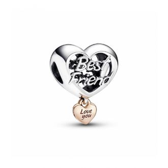 Pandora Love You Best Friend Herz-Charm aus Sterling-Silber und 14 Karat ros&eacute;vergoldeter Metalllegierung - Kompatibel mit PANDORA Moments Armb&auml;nder