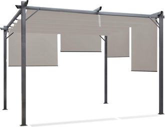 IDMarket Pergola &eacute;dition sp&eacute;ciale toit r&eacute;tractable 3x4 M et 4 stores taupe