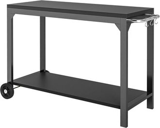 HOMCOM Homcom - Desserte de jardin - desserte pour plancha - chariot de service &agrave; roulettes multi-rangements acier noir
