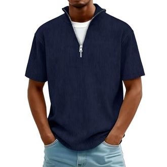 Generic Chemise d&eacute;t&eacute; &agrave; manches courtes pour homme en velours c&ocirc;tel&eacute; uni confortable ample respirant &eacute;l&eacute;gant d&eacute;contract&eacute; pour les vacances en plein air, 01 Ble