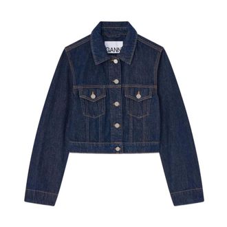 Ganni Femme, Vestes, Bleu, Taille: 42 FR Veste en jean courte