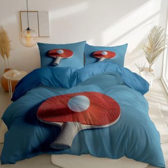 Generic Blau Reversibles Bettbezug Sets, Pflegeleicht Mikrofaser Set mit Reißverschluss, Einfache Sport Tischtennisfotografie Bedruckt Bettwäsche für Jungen M