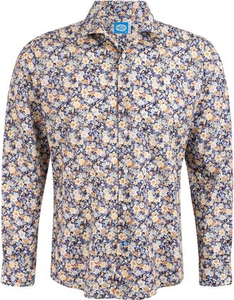 Panareha Herrenhemd mit Blumenmuster Positano Marineblau, Gelb (L)