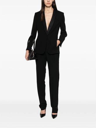 Giorgio Armani Satin-Trimmed Virgin Wool Trousers - Black