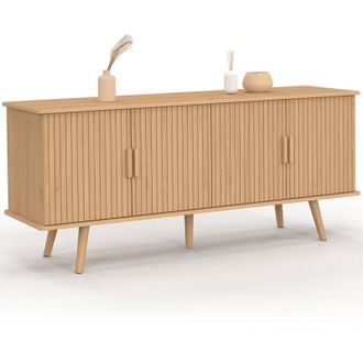 IDMarket Idmarket - Buffet 140 cm juliette 4 portes lattes tasseau bois coloris ch&ecirc;ne