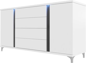 Mirjan24 Kommode Marokko 180 MR04, LED Beleuchtung, Anrichte, Dielenkommode, Mehrzweckschrank, Highboard, Sideboard, Wohnzimmer Schrank (Wei&szlig;/Wei&szlig; Hochglanz + 