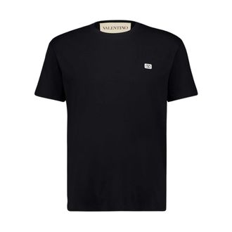 Valentino Garavani Baumwoll-T-Shirt mit VLogo-Patch - - Tops - Herren - Schwarzk - L