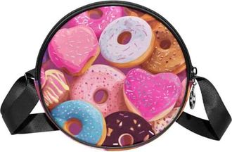 Generic Petit sac &agrave; bandouli&egrave;re rond pour femme, imprim&eacute; beignets, sac &agrave; dos avec fermeture &eacute;clair, bretelles r&eacute;glables, sac &agrave; main rond d&eacute;contract&eacute; pour femm