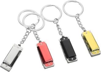 Valiclud Lot de 4 Porte-cl&eacute;s Harmonica Miniatures en M&eacute;tal Color&eacute; Anneau, Ornement Suspendu pour Paquet &agrave; Main et D&eacute;coration Cl&eacute;, Accessoire Cr&eacute;atif Polyvalent