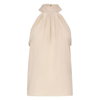 Philipp Plein Femme, Tops, Beige, Taille: 42 FR Silk Crepe de Chine Tie Neck Halter Top