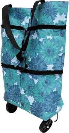 Frcolor Paquet de Courses Pliable &agrave; Roulettes Chariot, Tissu Oxford R&eacute;sistant Bleu &agrave; Motifs Floraux, Grosse Capacit&eacute; pour Supermarch&eacute; et Rangement, Paquet Sho