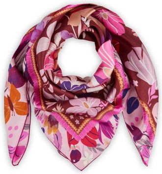 Codello Femme, Accessoires, Multicolore, Taille: ONE Size Foulard Carré en Soie avec Fleurs