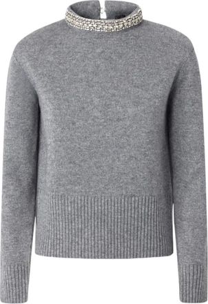 Pinko Pinko - Maglia slim collo gioiello - Femme - Pulls - Gris - Taille: 38 FR
