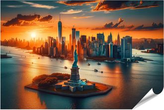 Islandburner XXL Bild Poster Freiheitsstatue Sonnenuntergang New York Skyline Premium Bilder Fotodruck
