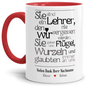 Tassendruck Lehrer-Tasse mit Spruch EIN Lehrer, den wir nie vergessen - Klasse/Personalisiert/Individuell/Anpassbar/Schule/Geschenk-Idee/Danke/Abschied/Innen & He