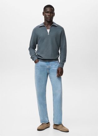 Mango Pull-over microstructure col zippé bleu pétrole - Homme - XXL - MANGO MAN