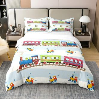 Generic Zug Bettw&auml;sche 140x200 3D Drucken Cartoonmuster Bettw&auml;sche-Sets Weiche Kuschelig Mikrofaser Bettbezug mit 2 Kissenbez&uuml;ge 80x80 cm mit Rei&szlig;verschluss W