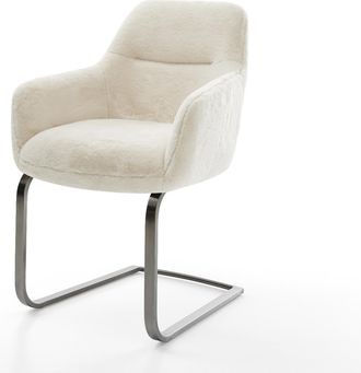 DELIFE Freischwinger Pejo-Flex Pl&uuml;sch Creme-Wei&szlig; Freischwinger flach Graphit Taschenfederkern, Esszimmerst&uuml;hle