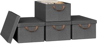 Woltu Lot de 4 Bo&icirc;tes de Rangement Pliables, Paniers de Rangement en Tissu Non Tiss&eacute;, avec Couvercle et Poign&eacute;es, pour Jouets et V&ecirc;tements, Gris, 48x29x20cm