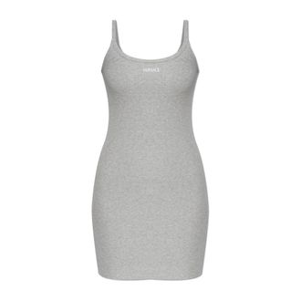 Versace Femme, Robes, Gris, Taille: 44 FR Mini-robe en coton c&ocirc;tel&eacute; brod&eacute;