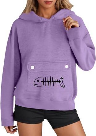 Generic Vestes &agrave; capuche pour femmes 2026 - Doubl&eacute;es en polaire - Col rond - Tendance dautomne - D&eacute;contract&eacute; - Pull &agrave; cordon de serrage, violet, XXL