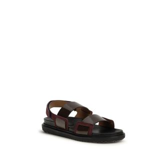 Marni Womens Black Calf Leather Bos Taurus Strap-On Sandals