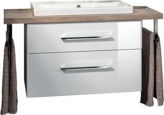 Fackelmann HYPE 3.0 Badm&ouml;bel Set 4-teilig, 110cm breit, Braun, Wei&szlig;, Keramikbecken-06358145