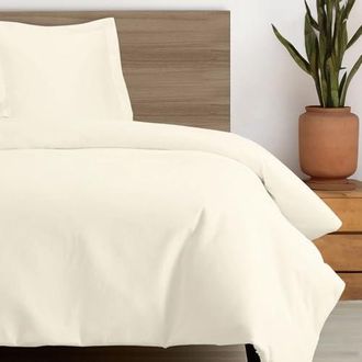 Pizuna Coton peign&eacute; Ensemble de Housse de Couette 140x200 cm 1 Personne Ivoire Neuf, 100% Coton Longue Tige 400 Fils Armure Satin, Housse de Couette de Luxe 