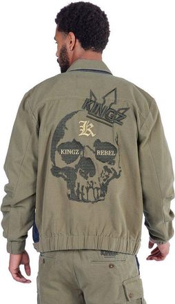 Kingz Jeansjacke L&auml;ssige KINGZ Jeansjacke mit Totenkopf Rins XXL Totenkopf Bestickung