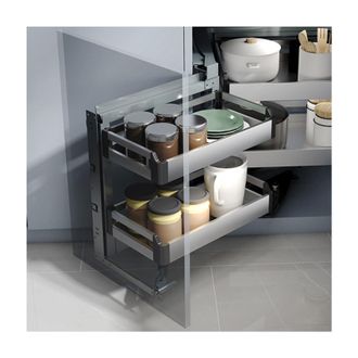 Generic Eckregal Mit 2 Ebenen Und 4 K&ouml;rben, Ausziehbarer Edelstahlkorb, Soft-Close-Funktion, Wahlweise Links Oder Rechts Zu &Ouml;ffnen(Open to The Left)