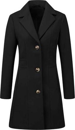 Allegra K Manteaux dhiver longs &agrave; revers crant&eacute;s pour femmes Noir 3XL