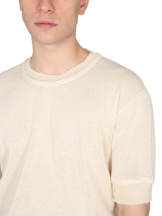 Maison Margiela Ribbed-Trim Wool Blend Sweater - White