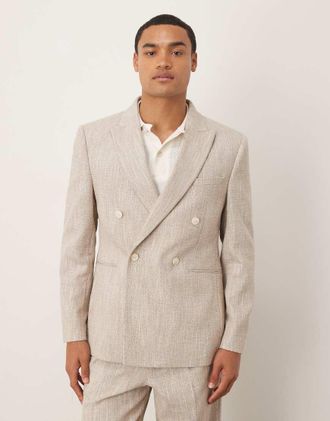 Asos Veste de costume coupe classique à boutonnage croisé - Beige moucheté-Neutre