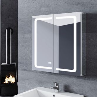 Sonni Armoire de toilette en aluminium led 65x65x13,3cm avec éclairage avec prise tactile Armoire de salle de bain antibuée Miroir de salle de bain - Sonni