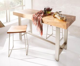 DELIFE Bartisch Blokk 165x60 cm Akazie Natur Metallgestell, Bartische