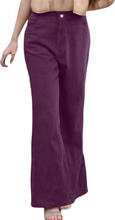 Generic Pantalon &eacute;vas&eacute; en velours c&ocirc;tel&eacute; pour femme - Jambe large - Taille haute - Extensible - Bas &eacute;vas&eacute; - Pantalon ample &eacute;l&eacute;gant et vintage, Rouge, XXL