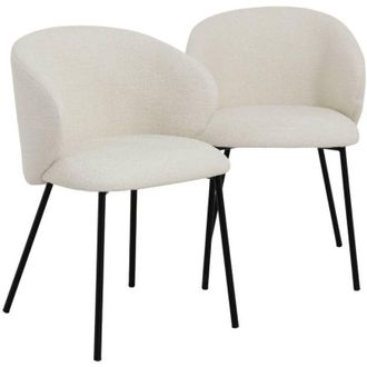 Made In Meubles Chaise avec accoudoirs ronds en tissu bouclette &eacute;cru clair et pieds en m&eacute;tal Cl&eacute;a (lot de 2)