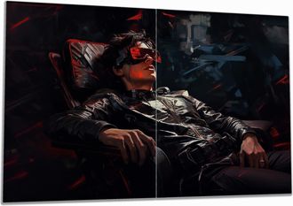 Wallario Herdabdeckplatte/Spritzschutz aus Glas, 2-teilig, 80x52cm, für Ceran- und Induktionsherde, Cyberpunk-Trance