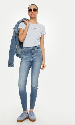 Tommy Jeans T-Shirt Linear DW0DW18398 Himmelblau Slim Fit