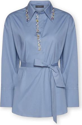 Elena Miro Femme, Blouses et Chemises, Bleu, Taille: 48 FR Chemise en popeline avec cristaux