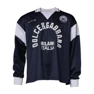 Dolce & Gabbana Blau Wei&szlig;er Kragen Hals Jersey Pullover - - Tops - Herren - Blau - M
