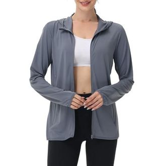 Generic T-shirt &agrave; capuche anti-UV pour femme - Manches longues - Fermeture &eacute;clair int&eacute;grale - Avec fermeture &eacute;clair - Avec poches - Veste dext&eacute;rieur, gris, XS