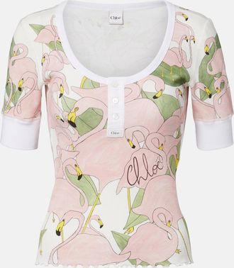 Chlo&eacute; Chlo&eacute; Bedrucktes Henley-Top aus einem Baumwollgemisch